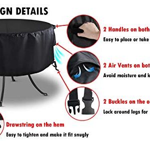 Saking Patio Furniture Table Cover Round 60" x 23" with Buckles Airvents & Drawstring - Heavy Duty Waterproof Windproof Anti-UV