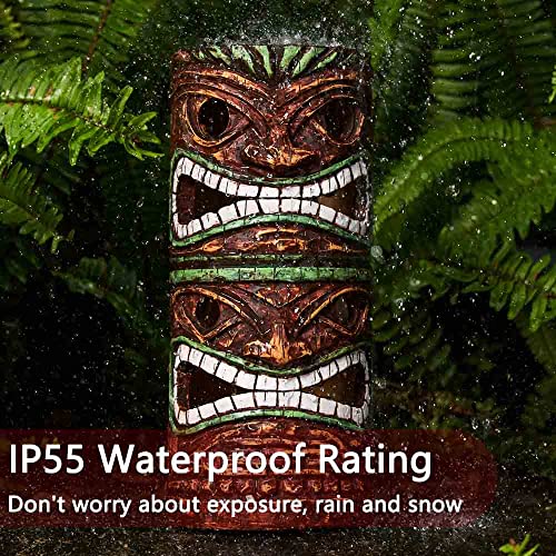 Yiosax Outdoor Garden Decor-Double Tiki Totem Statues Solar Lights Waterproof Decorative Yard Patio Decorations