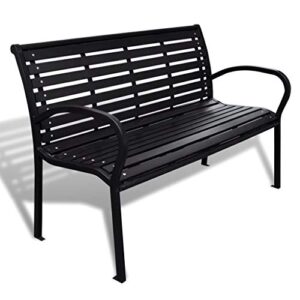 estahome garden bench | outdoor 3-seater patio bench | metal park bench | yard seating bench for deck, patio, garden, backyard, balcony | black wpc with steel frame 49″ x 24″ x 32″