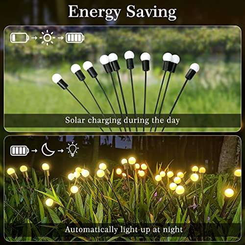 Spardar 10 LED Firefly Lights Solar Outdoor, 2 Pack Solar Powered Firefly Lights Waterproof Garden Lights Path Landscape Decorative for Pathway Patio, Warm White (2 Pack)