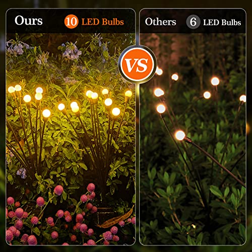 Spardar 10 LED Firefly Lights Solar Outdoor, 2 Pack Solar Powered Firefly Lights Waterproof Garden Lights Path Landscape Decorative for Pathway Patio, Warm White (2 Pack)