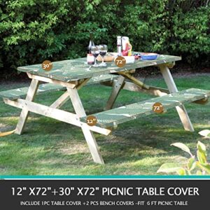 Capslpad 6 ft Picnic Table Cover with Bench Covers with Elastic Edges Waterproof Polyester Tablecloth with Seat Covers for Picnic Table Bench Camping Indoor Outdoor Patio Garden,Tropical Palm Leaves