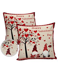 vandarllin outdoor throw pillows covers 18x18 set of 2 waterproof happy valentine’s day decorative zippered lumbar cushion covers for patio furniture, gnomes love heart tree