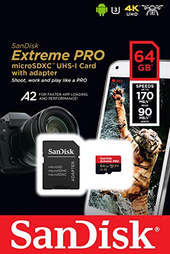 SanDisk Extreme Pro MicroSDXC UHS-I U3 A2 V30 64GB + Adapter