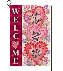 baccessor valentine’s day love heart hugs kiss be mine tulip garden flag double sided spring burlap flag anniversary wedding yard outdoor seasonal decoration 12×18 inch