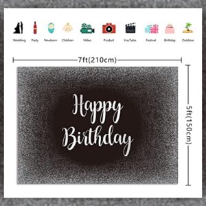 Black and Silver Happy Birthday Backdrop Grey Glitter Photography Background Men Women Adult Birthday Decoration Supplies 7x5FT