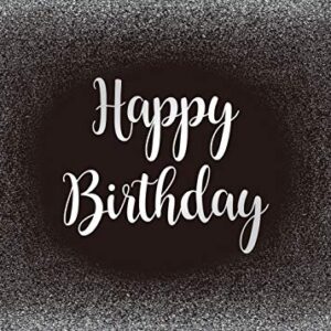 Black and Silver Happy Birthday Backdrop Grey Glitter Photography Background Men Women Adult Birthday Decoration Supplies 7x5FT