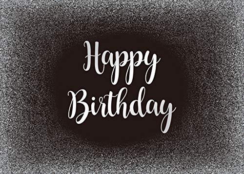 Black and Silver Happy Birthday Backdrop Grey Glitter Photography Background Men Women Adult Birthday Decoration Supplies 7x5FT