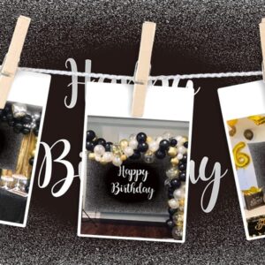 Black and Silver Happy Birthday Backdrop Grey Glitter Photography Background Men Women Adult Birthday Decoration Supplies 7x5FT