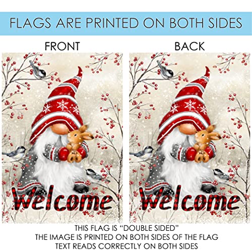 Toland Home Garden 1112629 Welcome Gnome Winter Flag, 12x18 Inch, Double Sided for Outdoor House Yard Decoration