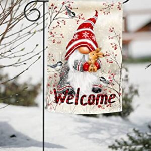 Toland Home Garden 1112629 Welcome Gnome Winter Flag, 12x18 Inch, Double Sided for Outdoor House Yard Decoration