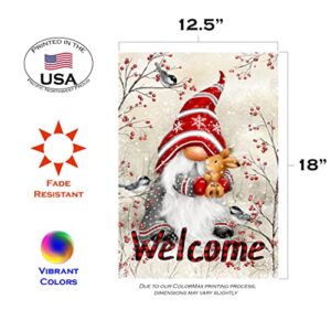 Toland Home Garden 1112629 Welcome Gnome Winter Flag, 12x18 Inch, Double Sided for Outdoor House Yard Decoration