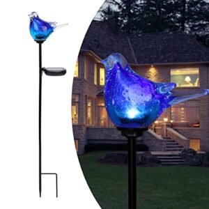 afirst solar bluebird garden stake lights – hand blown glass decorative garden pathway lights outdoor waterproof bird glass stakes