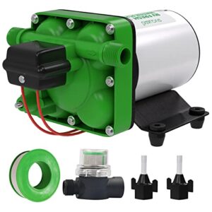 rvguard fresh water pump, 12v dc self priming diaphragm water pump, 5.5 gpm with strainer filter, adapters, for rv, yacht, garden, camper