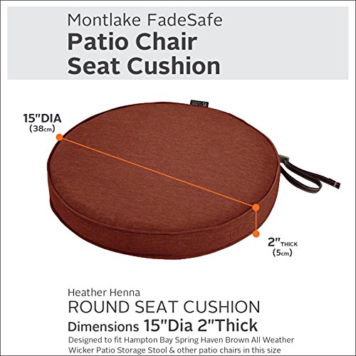 Classic Accessories Montlake FadeSafe Water-Resistant 15 Dia x 2 Inch Patio Dining Seat Cushion, Heather Henna Red, Patio Furniture Cushions