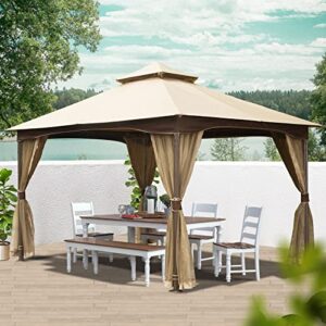 domi outdoor living 10’x13′ patio gazebo outdoor ventilation double roof gazebo with mosquito netting for patio,lawn and garden