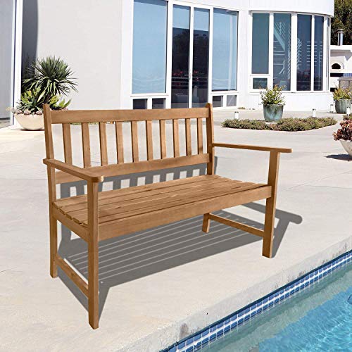 Wood Patio Bench Park Garden Bench Acacia Wood Outdoor Bench with Armrests, 705Lbs Weight Capacity Wooden Furniture Front Porch Chair Bench for Pool Beach Backyard Balcony Porch Deck, Natural Oiled