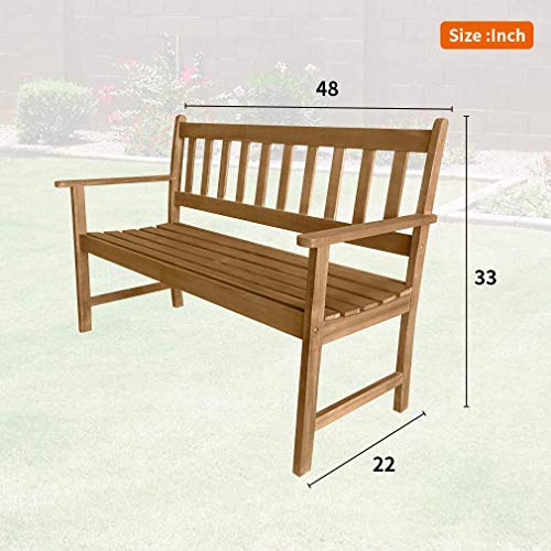 Wood Patio Bench Park Garden Bench Acacia Wood Outdoor Bench with Armrests, 705Lbs Weight Capacity Wooden Furniture Front Porch Chair Bench for Pool Beach Backyard Balcony Porch Deck, Natural Oiled