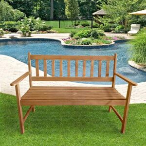 Wood Patio Bench Park Garden Bench Acacia Wood Outdoor Bench with Armrests, 705Lbs Weight Capacity Wooden Furniture Front Porch Chair Bench for Pool Beach Backyard Balcony Porch Deck, Natural Oiled