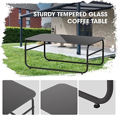 May in Color Metal Patio Furniture Set 4-Piece Wide Seating Conversation Sets Outdoor Sectional Sofa, Loveseat, Chair, Glass Coffee Table,8 Cushions, Comfortable, Easy Assemble, Dark Grey-1