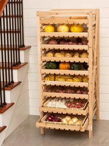 gardeners supply company garden harvest rack, large 9 drawer adjustable wooden vegetable and fruit storage | herb drying rack | vegetable basket bins rack