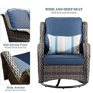 XIZZI Patio Furniture Sets 7 Pieces Outdoor Furniture All Weather Wicker Conversation Set with 360 Degree Swivel Rocking Chairs and Matching Side Table,Grey Wicker Denim Blue