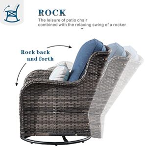 XIZZI Patio Furniture Sets 7 Pieces Outdoor Furniture All Weather Wicker Conversation Set with 360 Degree Swivel Rocking Chairs and Matching Side Table,Grey Wicker Denim Blue