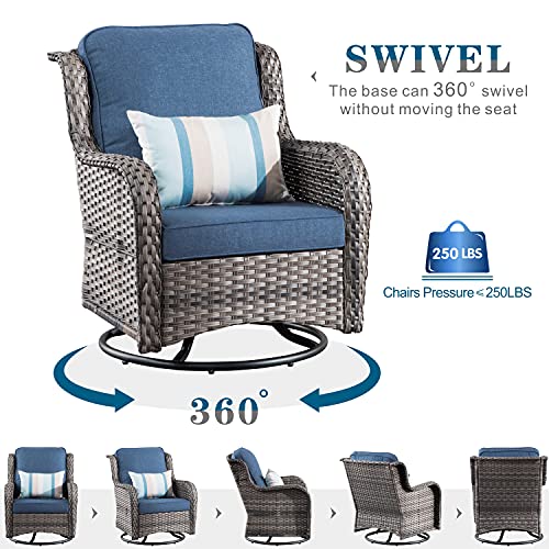 XIZZI Patio Furniture Sets 7 Pieces Outdoor Furniture All Weather Wicker Conversation Set with 360 Degree Swivel Rocking Chairs and Matching Side Table,Grey Wicker Denim Blue