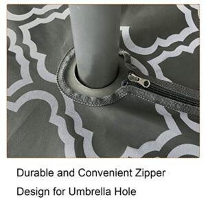 JLDTOP Outdoor Tablecloth with Umbrella Hole Waterproof, Spillproof Polyester Fabric Durable Patio Umbrella Tablecloth with Zipper for Patio Garden Tabletop Decor (60" x 84" Rectangle, Grey Pattern)