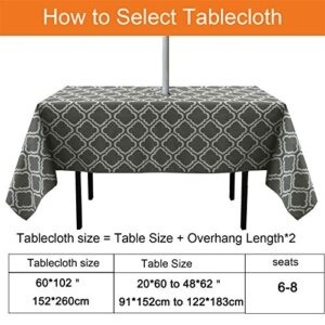 JLDTOP Outdoor Tablecloth with Umbrella Hole Waterproof, Spillproof Polyester Fabric Durable Patio Umbrella Tablecloth with Zipper for Patio Garden Tabletop Decor (60" x 84" Rectangle, Grey Pattern)