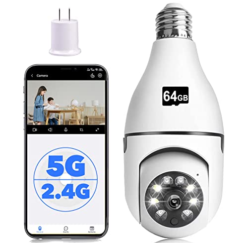 Fowutz Light Bulb Security Camera, 2.4G&5G WiFi Light Bulb Camera, Light Socket Security Camera with Night Vision Motion Detection