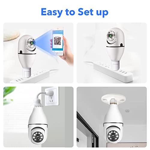 Fowutz Light Bulb Security Camera, 2.4G&5G WiFi Light Bulb Camera, Light Socket Security Camera with Night Vision Motion Detection