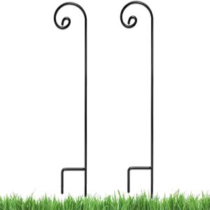 ashman shepherd hook 65 inch curled (2 pack), 1/2 black inch diameter, solid metal for hanging plant bird feeders, mason jars, flower basket, christmas lights, lanterns, garden stakes, and weddings