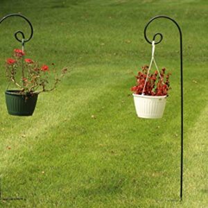 Ashman Shepherd Hook 65 Inch Curled (2 Pack), 1/2 Black Inch Diameter, Solid Metal for Hanging Plant Bird Feeders, Mason Jars, Flower Basket, Christmas Lights, Lanterns, Garden Stakes, and Weddings