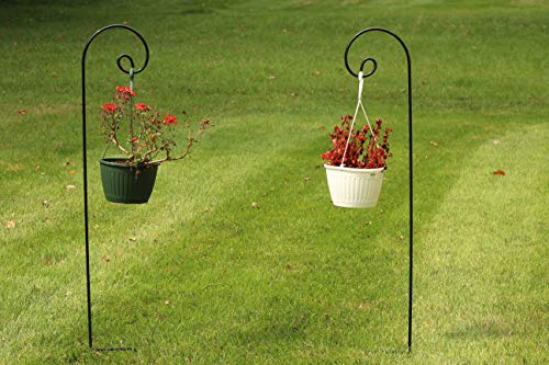 Ashman Shepherd Hook 65 Inch Curled (2 Pack), 1/2 Black Inch Diameter, Solid Metal for Hanging Plant Bird Feeders, Mason Jars, Flower Basket, Christmas Lights, Lanterns, Garden Stakes, and Weddings