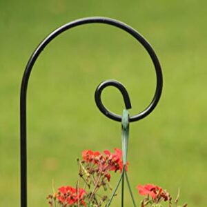 Ashman Shepherd Hook 65 Inch Curled (2 Pack), 1/2 Black Inch Diameter, Solid Metal for Hanging Plant Bird Feeders, Mason Jars, Flower Basket, Christmas Lights, Lanterns, Garden Stakes, and Weddings