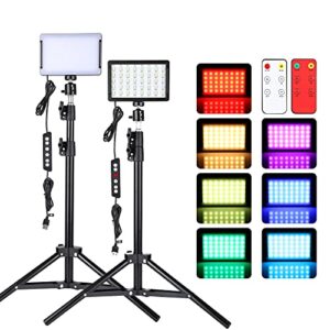 led video light for camera, rgb photography lighting kit (2 packs) with adjustable tripod stand/remote,dimmable 6500k for desktop filming/streaming/video conferencing/studio shooting