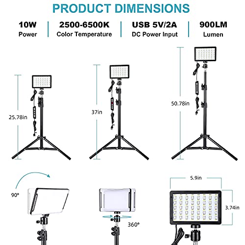 Led Video Light for Camera, RGB Photography Lighting Kit (2 Packs) with Adjustable Tripod Stand/Remote,Dimmable 6500K for Desktop Filming/Streaming/Video Conferencing/Studio Shooting