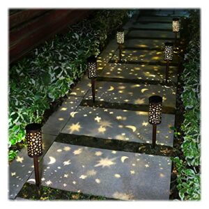 6 pack solar light outdoor garden patio pathway landscape lights yard driveway lawn walkway decoration star moon solar lantern waterproof outside path hanging sidewalk courtyard bronze