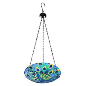 vcuteka bird bath hanging for outdoor glass small bird feeder bowl garden decoration 11 inch peacock (peacock)