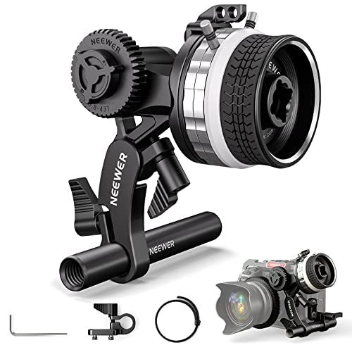 NEEWER Mini Follow Focus with A/B Stops, Lens Gear Ring, 15mm Rod & Rod Clamp for Cinema Camera, DSLR/Mirrorless Camera, Compatible with Lens Diameter Up to 114mm, PG001