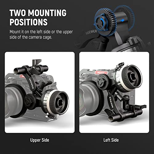 NEEWER Mini Follow Focus with A/B Stops, Lens Gear Ring, 15mm Rod & Rod Clamp for Cinema Camera, DSLR/Mirrorless Camera, Compatible with Lens Diameter Up to 114mm, PG001