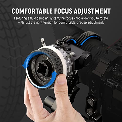 NEEWER Mini Follow Focus with A/B Stops, Lens Gear Ring, 15mm Rod & Rod Clamp for Cinema Camera, DSLR/Mirrorless Camera, Compatible with Lens Diameter Up to 114mm, PG001