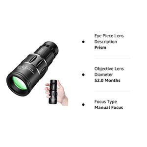 Monocular Telescope 16x52 with Night Vision,Monocular for Adults Kids,High Power Compact Waterproof Monocular,with FMC BAK4 Prism Scope Bird Watching Camping, Hiking,Concert