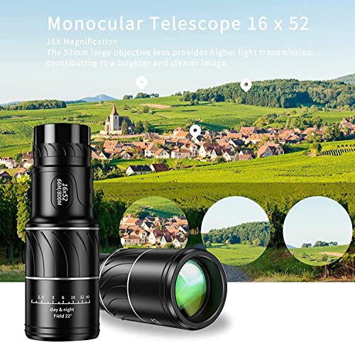 Monocular Telescope 16x52 with Night Vision,Monocular for Adults Kids,High Power Compact Waterproof Monocular,with FMC BAK4 Prism Scope Bird Watching Camping, Hiking,Concert