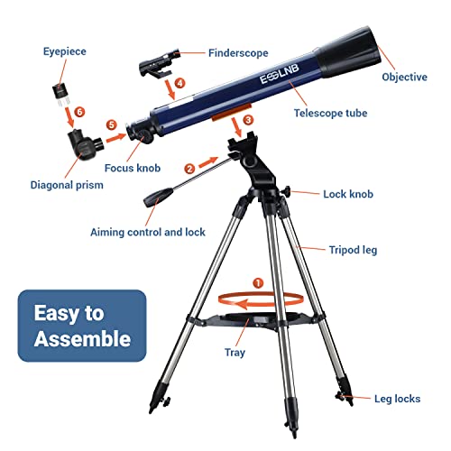 ESSLNB Telescope for Adults 700X70mm with K4/10/20 Eyepieces 525X Telescopes for Kids and Beginners Erect-Image Refractor Telescope with Stainless Steel Tripod Phone Mount and Red Dot Finderscope