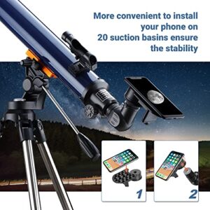 ESSLNB Telescope for Adults 700X70mm with K4/10/20 Eyepieces 525X Telescopes for Kids and Beginners Erect-Image Refractor Telescope with Stainless Steel Tripod Phone Mount and Red Dot Finderscope