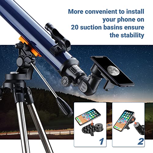 ESSLNB Telescope for Adults 700X70mm with K4/10/20 Eyepieces 525X Telescopes for Kids and Beginners Erect-Image Refractor Telescope with Stainless Steel Tripod Phone Mount and Red Dot Finderscope