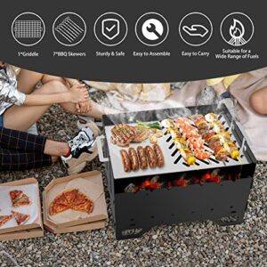 Onlyfire Chef Portable BBQ Grill, Foldable Charcoal Grill Barbecue Smoker with 7 PCS Stainless Steel Kebab Skewers & BBQ Griddle for Outdoor Cooking, Camping and Picnic