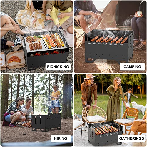 Onlyfire Chef Portable BBQ Grill, Foldable Charcoal Grill Barbecue Smoker with 7 PCS Stainless Steel Kebab Skewers & BBQ Griddle for Outdoor Cooking, Camping and Picnic